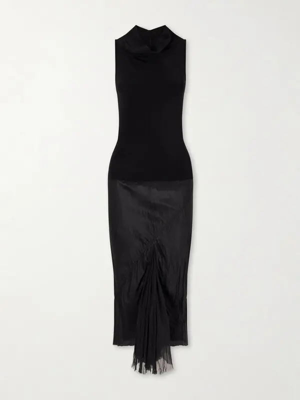 Rick Owens Stretch-jersey And Crinkled-satin Midi Dress - Black