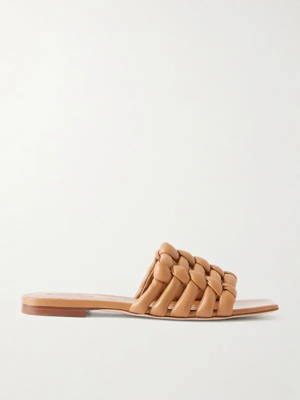 TOD'S Padded Woven Leather Slides - Brown