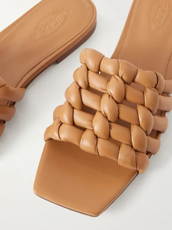 TOD'S Padded Woven Leather Slides - Brown