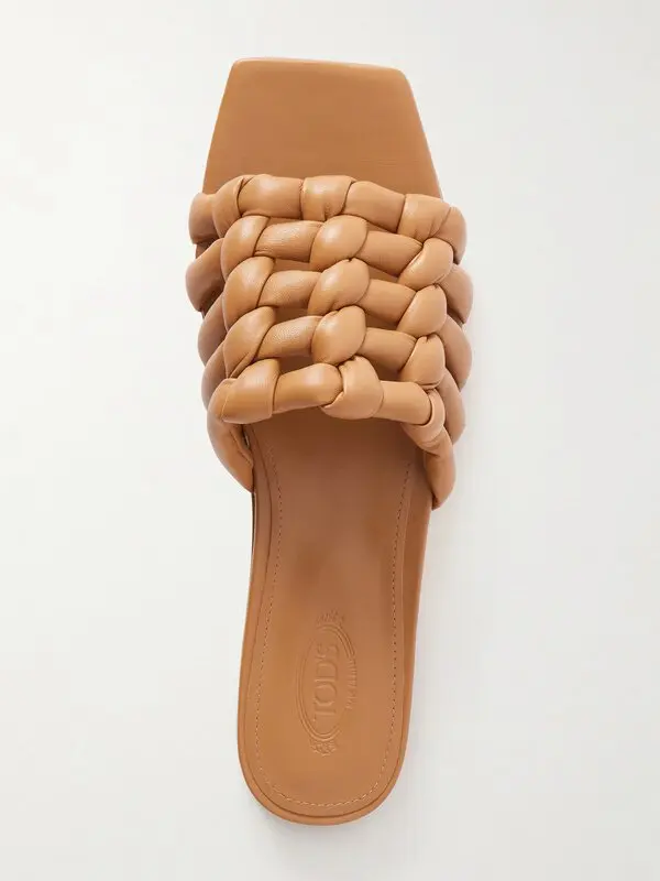 TOD'S Padded Woven Leather Slides - Brown