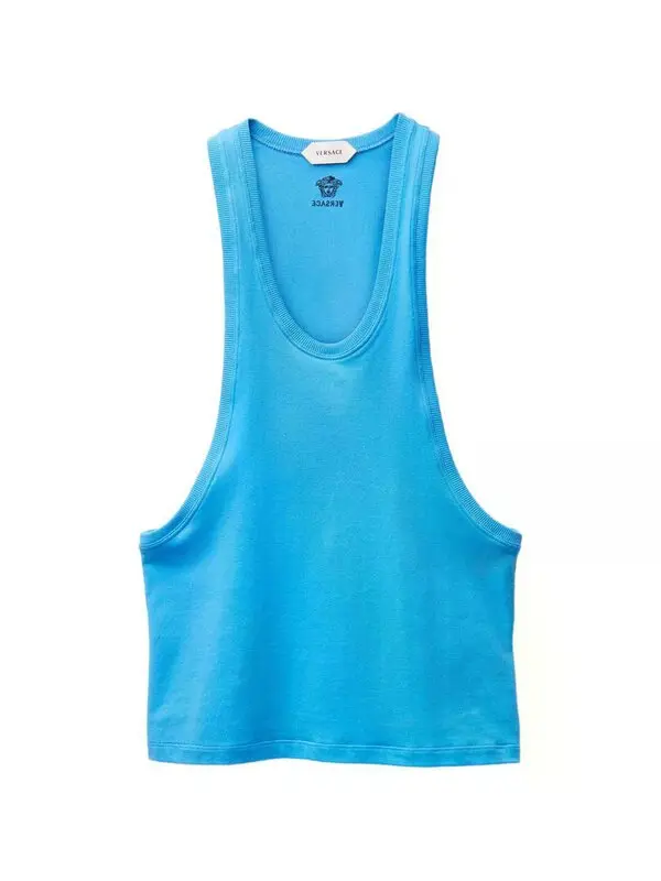 Versace Cotton-jersey Tank Top With Medusa And Logo Embroidery - Blue