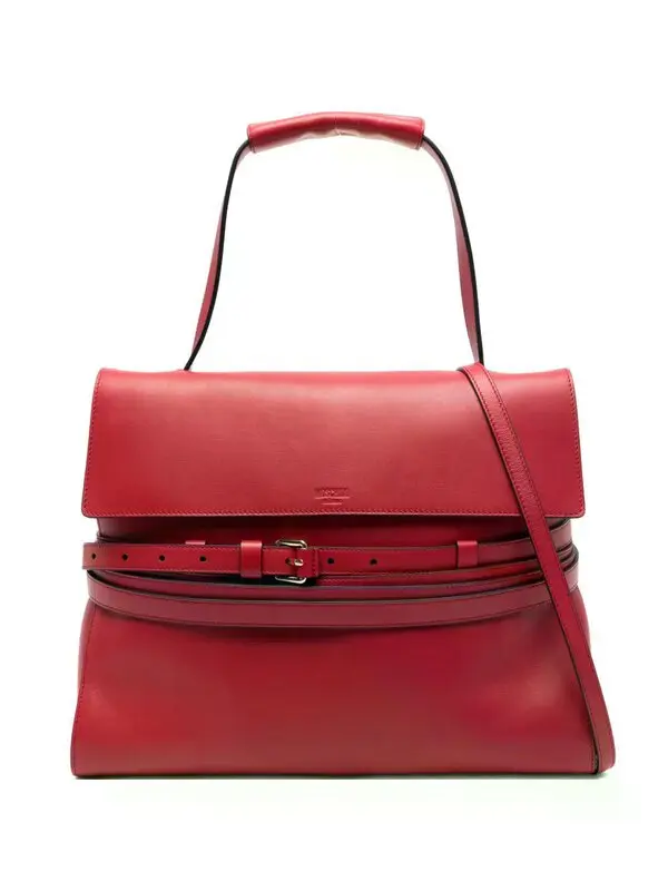 Moschino Buckle Strap Leather Tote Bag - Red