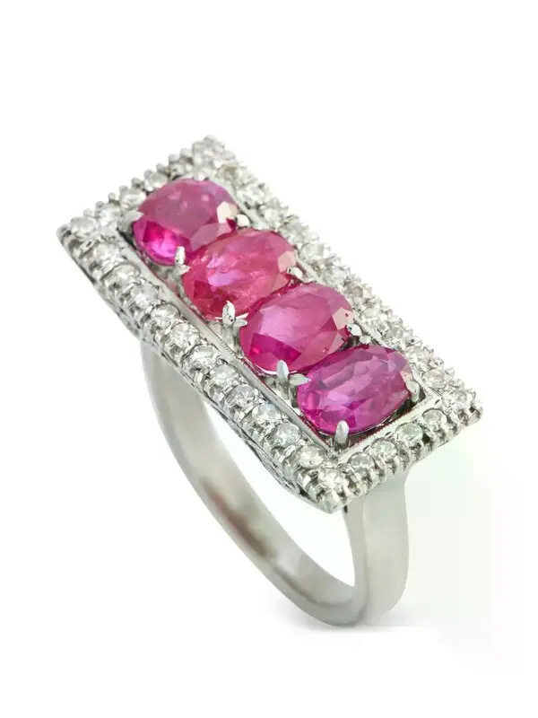 LB EXCLUSIVE Diamond And Ruby Embellished Platinum Ring - Silver