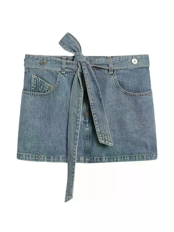 Attico Belted Denim Mini Skirt - Blue