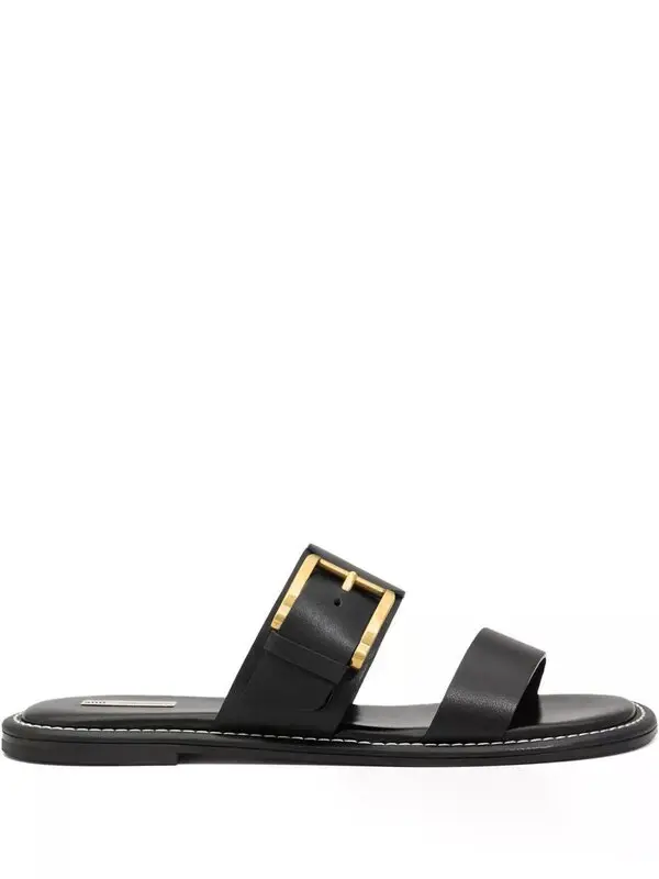 AMI Paris Cow Leather Buckle Sandals - Black