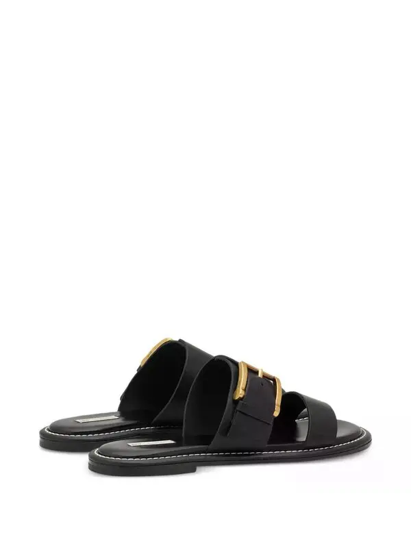 AMI Paris Cow Leather Buckle Sandals - Black