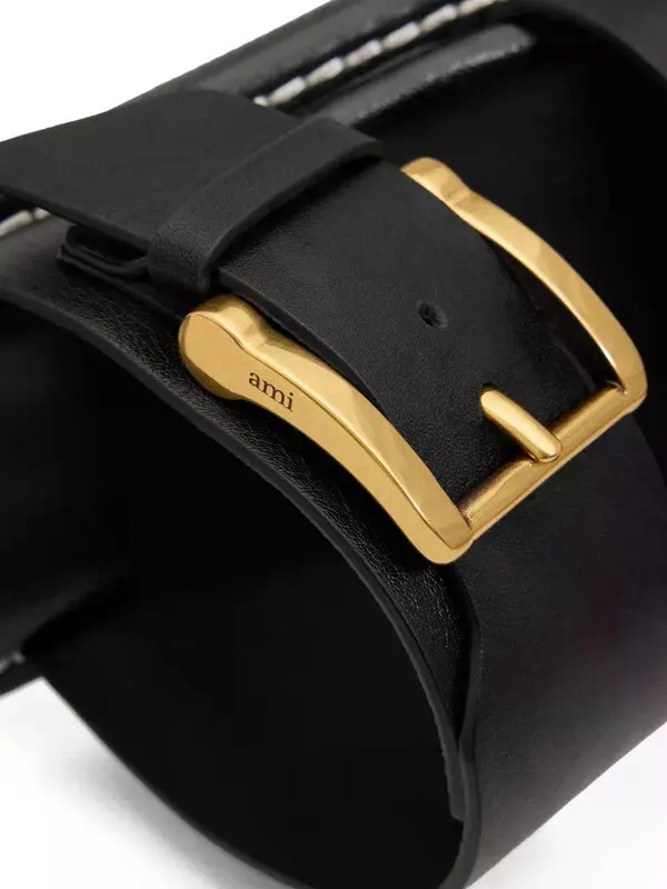 AMI Paris Cow Leather Buckle Sandals - Black
