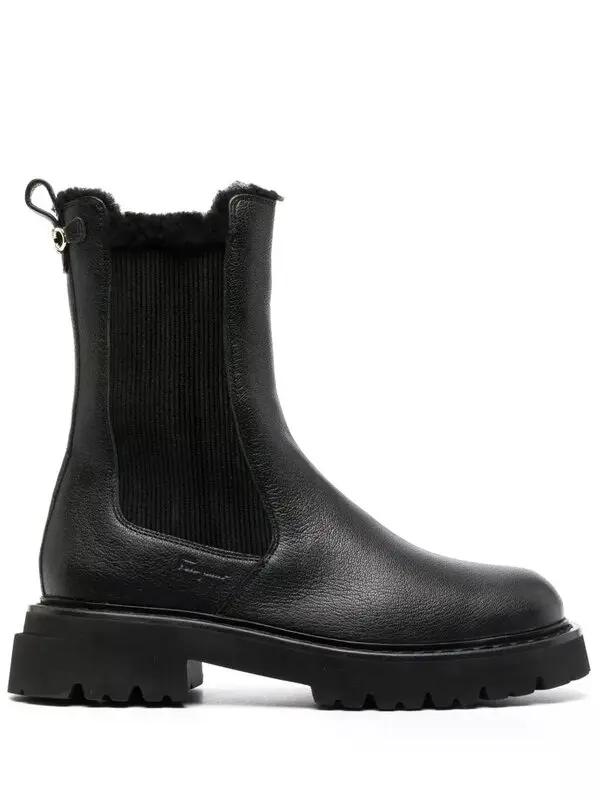 FERRAGAMO Logo-embossed Leather Chelsea Boots - Black