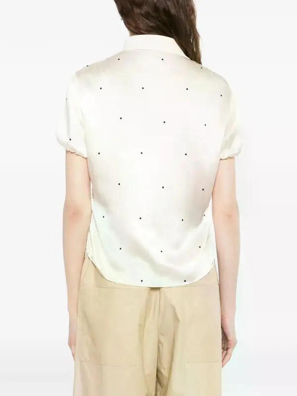LESS Polka Dot Silk Blouse With Lace Trim