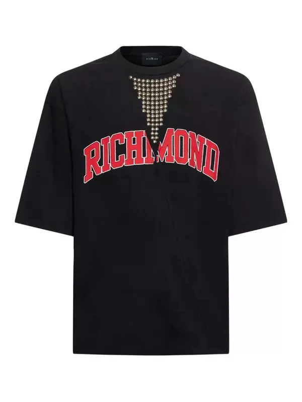 John Richmond Embellished-neckline Graphic T-shirt - Black