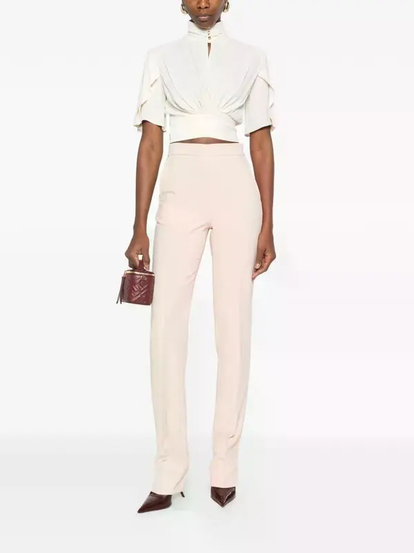 Elisabetta Franchi Short Sleeve Blouse With Sash - Neutrals