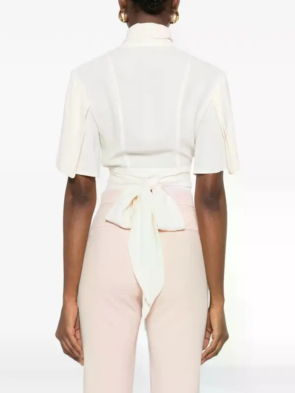 Elisabetta Franchi Short Sleeve Blouse With Sash - Neutrals