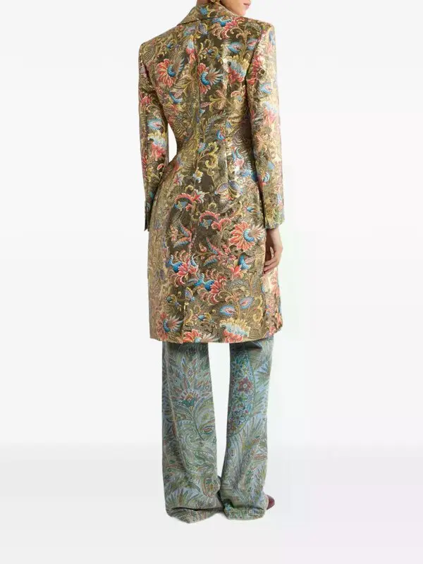 Etro Paisley Jacquard Coat With Floral Print - Gold