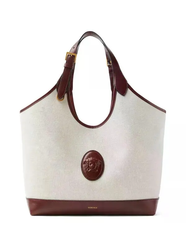 Versace Rivière Large Canvas Tote With Medusa Cameo