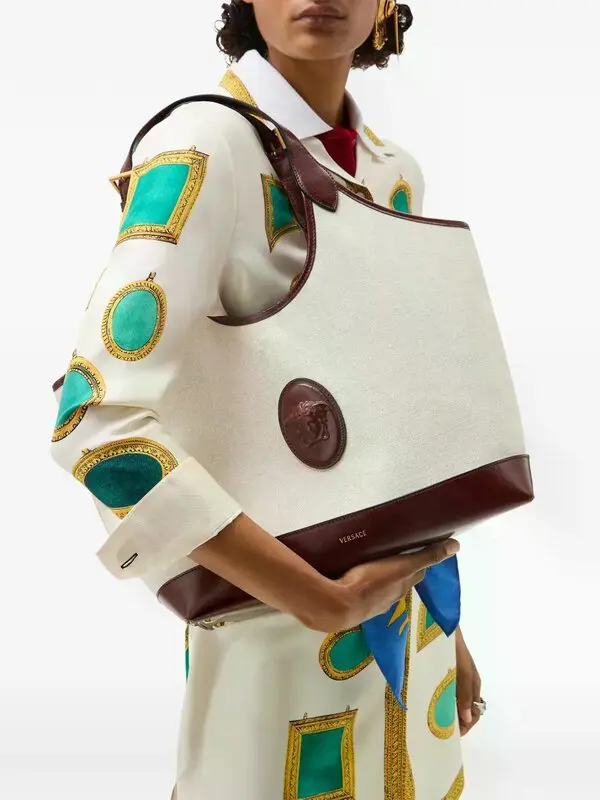 Versace Rivière Large Canvas Tote With Medusa Cameo