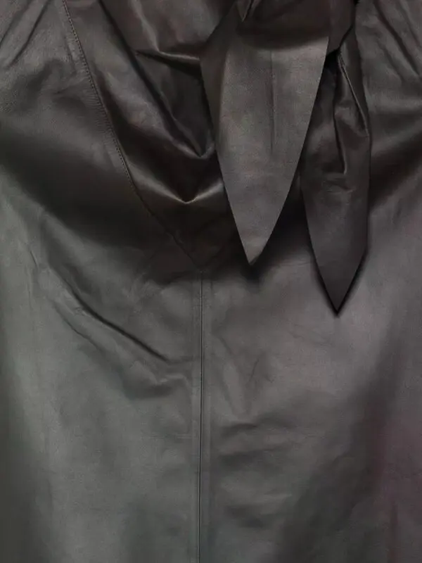 YVES SALOMON Sleeveless Lambskin Top With Draped Neck Tie - Brown