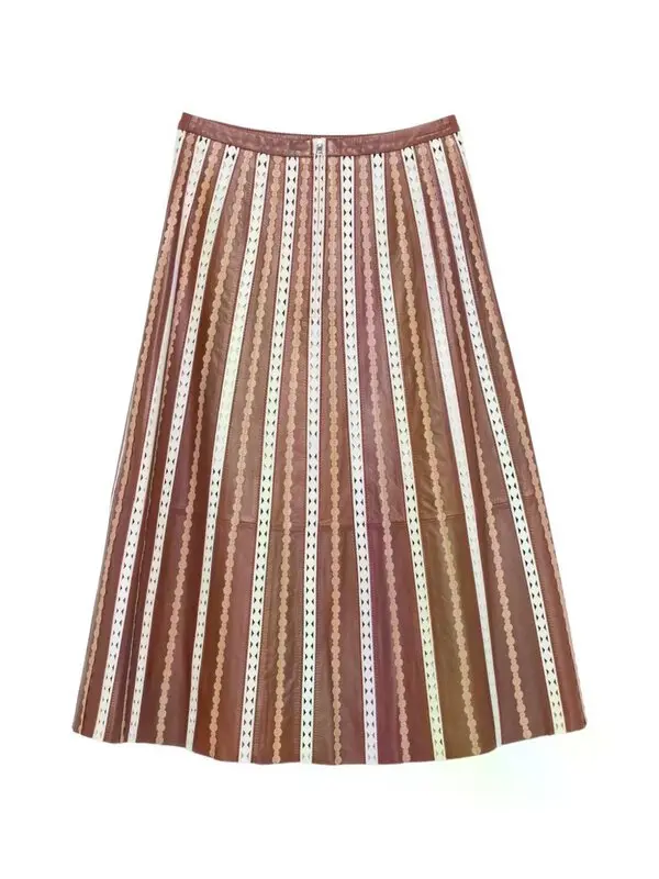 YVES SALOMON Striped Midi Skirt - Brown