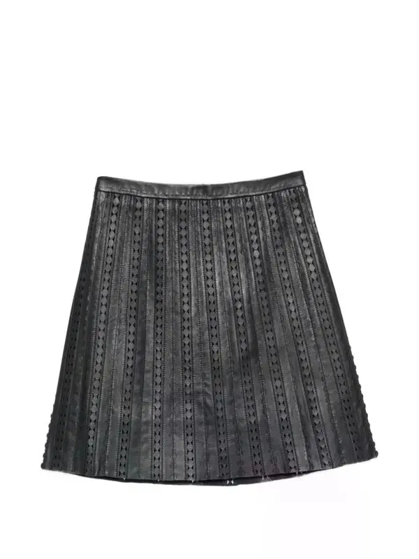 YVES SALOMON Perforated Leather A-line Midi Skirt - Black