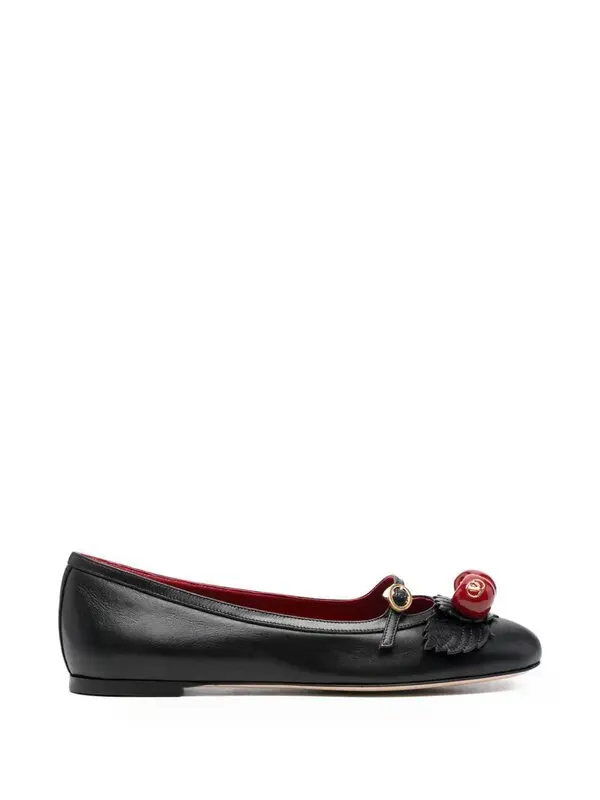 Valentino Garavani Cherry Embellished Ballet Flats - Black