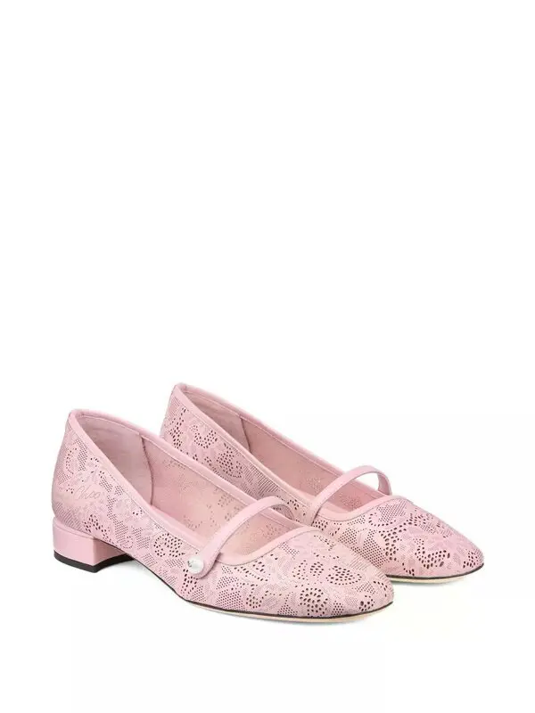 JIMMY CHOO Elisa Perforated Nappa Lace Ballerina Flats - Pink