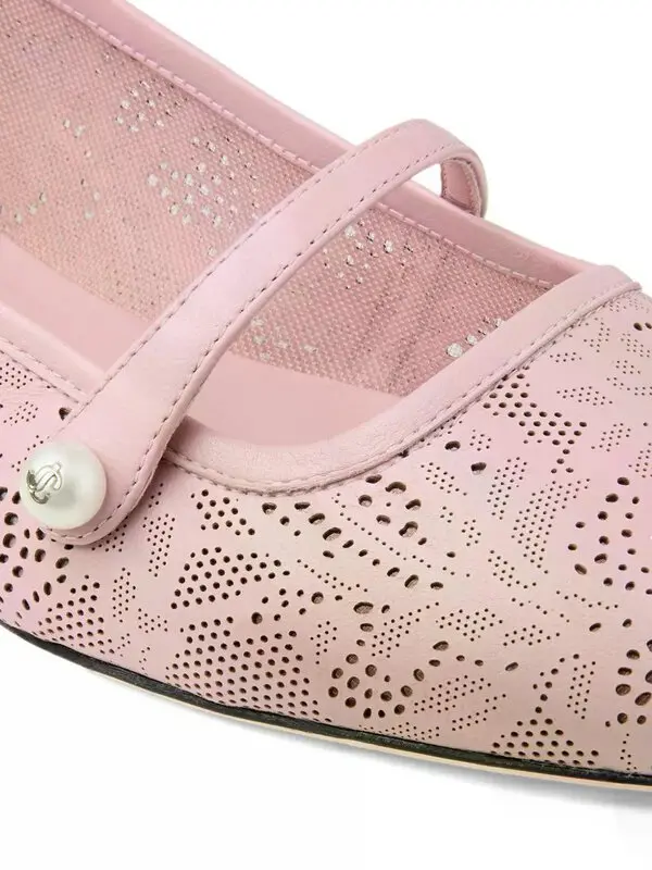 JIMMY CHOO Elisa Perforated Nappa Lace Ballerina Flats - Pink