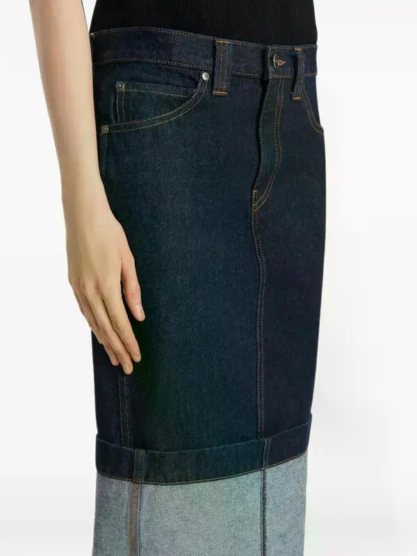 Khaite Kilian Two-tone Denim Midi Skirt - Blue