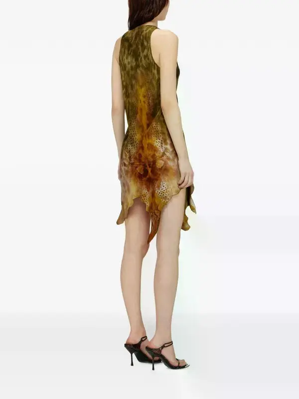 DIESEL® Short Satin Dress With Embroidered Hide-effect Hem