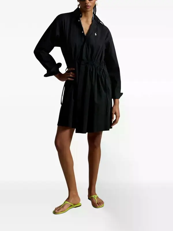 Polo Ralph Lauren Cotton Mini Shirt Dress With Drawstring Detail - Black