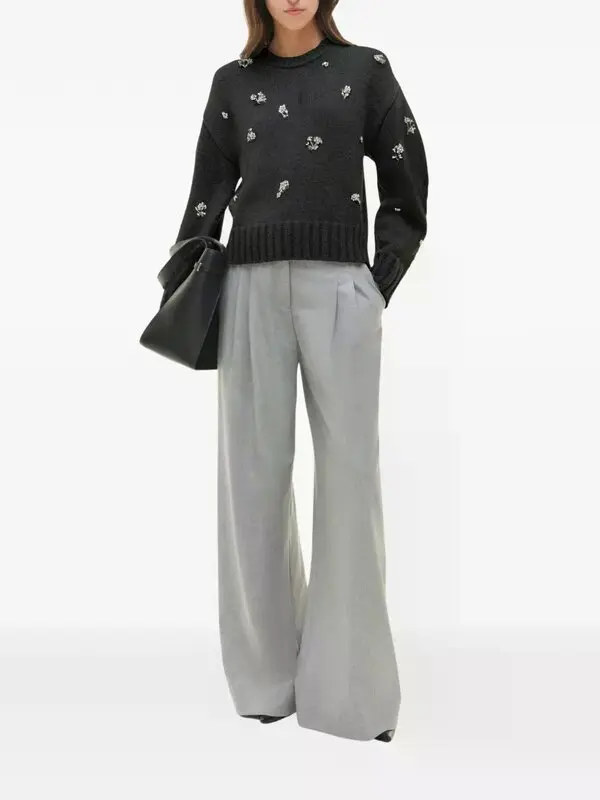 Simkhai Coraline Floral Embellished Crew Neck Sweater - Black