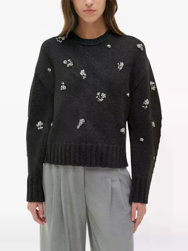 Simkhai Coraline Floral Embellished Crew Neck Sweater - Black