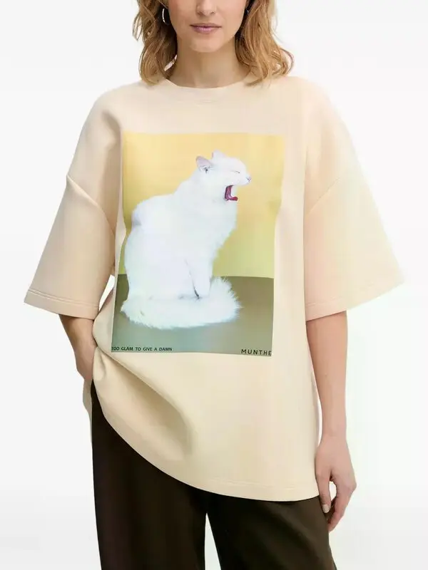 Munthe Cat Print Crewneck T-shirt - Neutrals