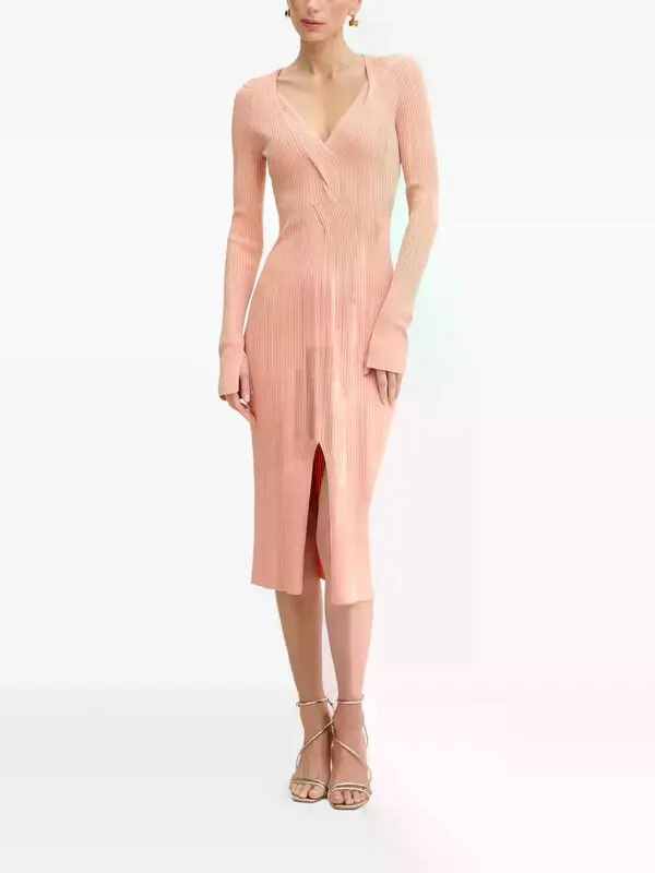 Patrizia Pepe Ribbed V-neck Midi Dress With Front Split
