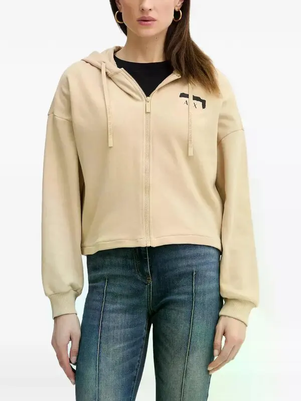 Armani Exchange Beige Logo Zip Hoodie