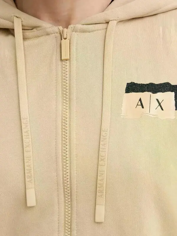 Armani Exchange Beige Logo Zip Hoodie
