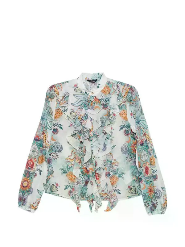 Just Cavalli Ruffled Print Blouse - White