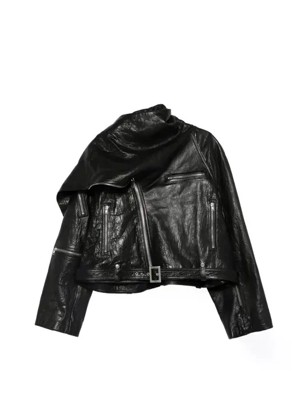 Rick Owens Leather Jacket With Scarf Detail - Black
