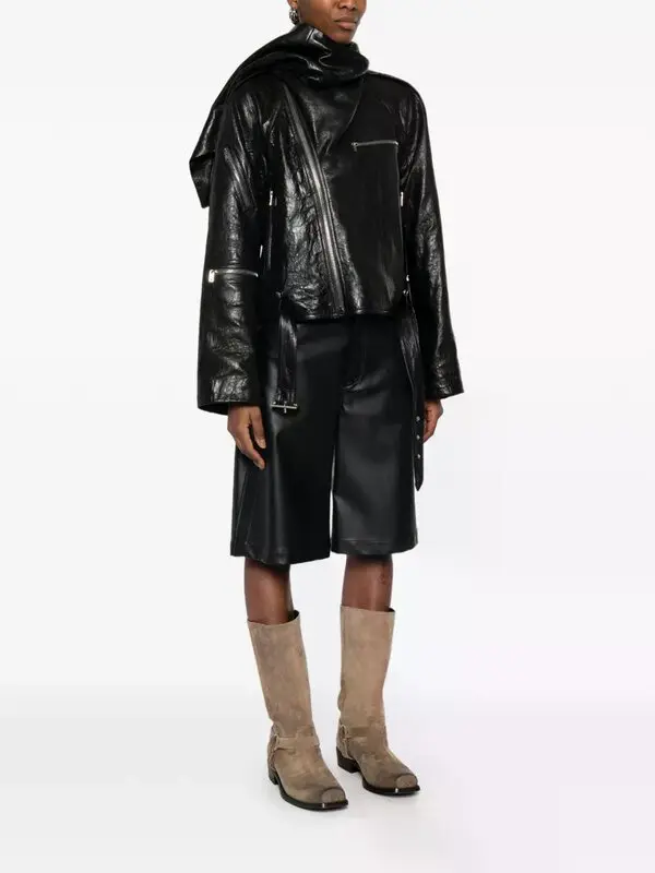 Rick Owens Leather Jacket With Scarf Detail - Black