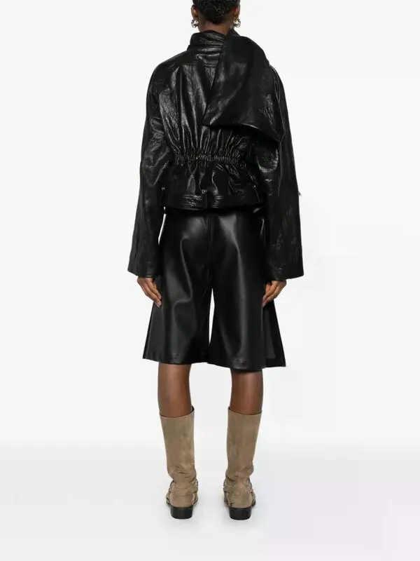 Rick Owens Leather Jacket With Scarf Detail - Black