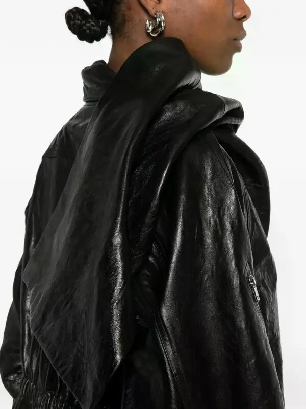 Rick Owens Leather Jacket With Scarf Detail - Black