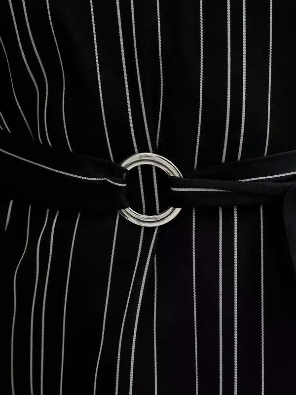 Dkny Striped Belted Sleeveless Round Neck Asymmetric Hem Dress