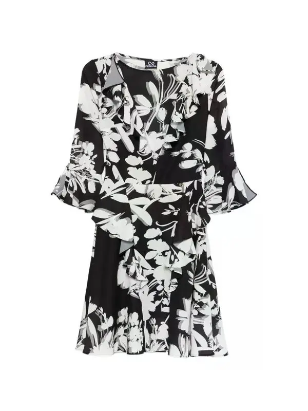 CATALINA Floral Ruffled Midi Dress - Black