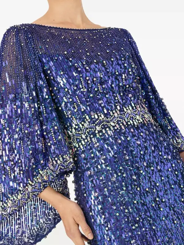 Jenny Packham Ines Embellished Long-sleeved Maxi Dress - Blue