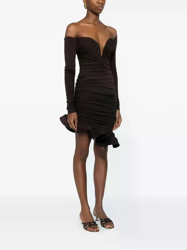 Elisabetta Franchi Mini Dress In Crêpe Jersey With Flounce Detail - Brown