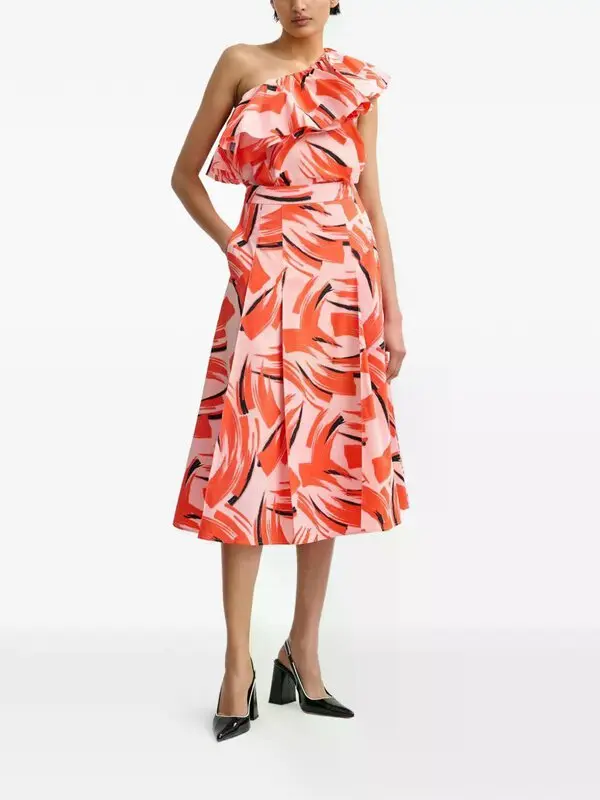 Essentiel Antwerp Jillian One-shoulder Ruffled Blouse With Graphic Print - Pink