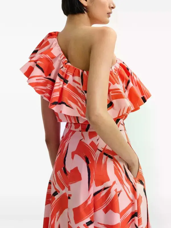 Essentiel Antwerp Jillian One-shoulder Ruffled Blouse With Graphic Print - Pink