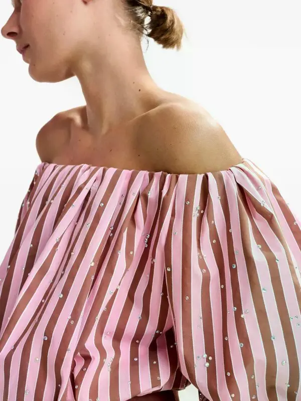Essentiel Antwerp Striped Embellished Off-the-shoulder Blouse