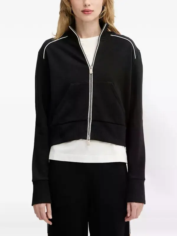 Pinko Logo-embroidered Sweat Jacket With High Neck And Zip Fastening - Black