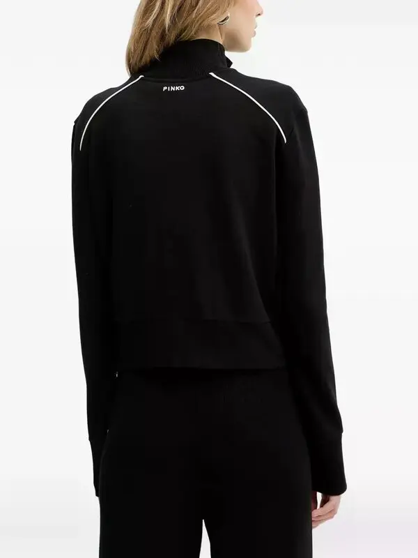 Pinko Logo-embroidered Sweat Jacket With High Neck And Zip Fastening - Black