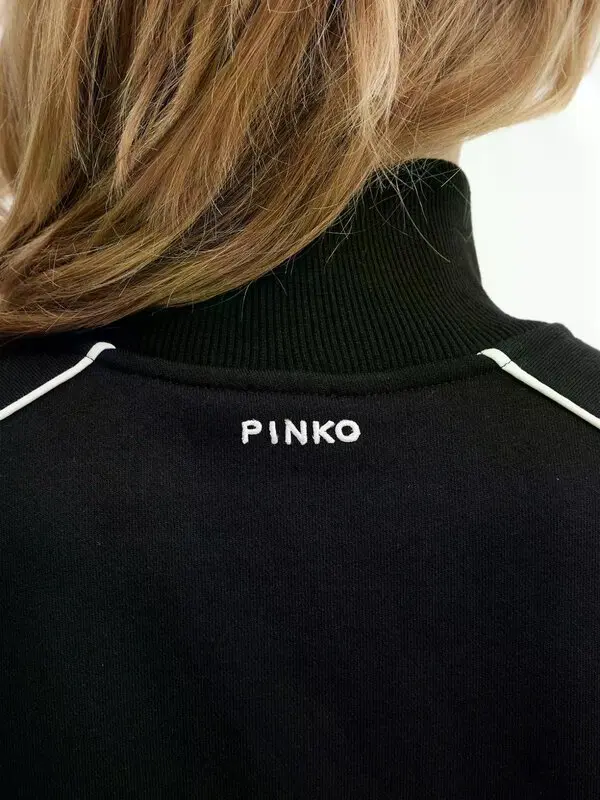 Pinko Logo-embroidered Sweat Jacket With High Neck And Zip Fastening - Black