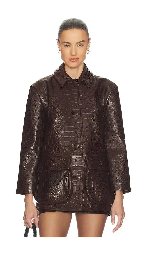 HELSA Leather Croc Embossed Jacket - Brown